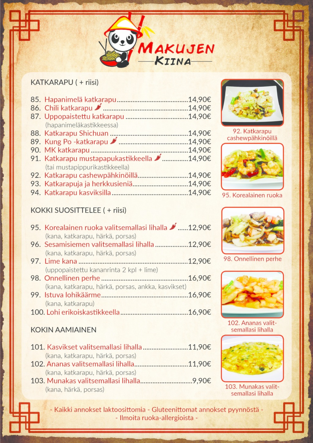 Ruokalista – Kiinalainen Ravintola: Ii, Pohjois-Pohjanmaa.